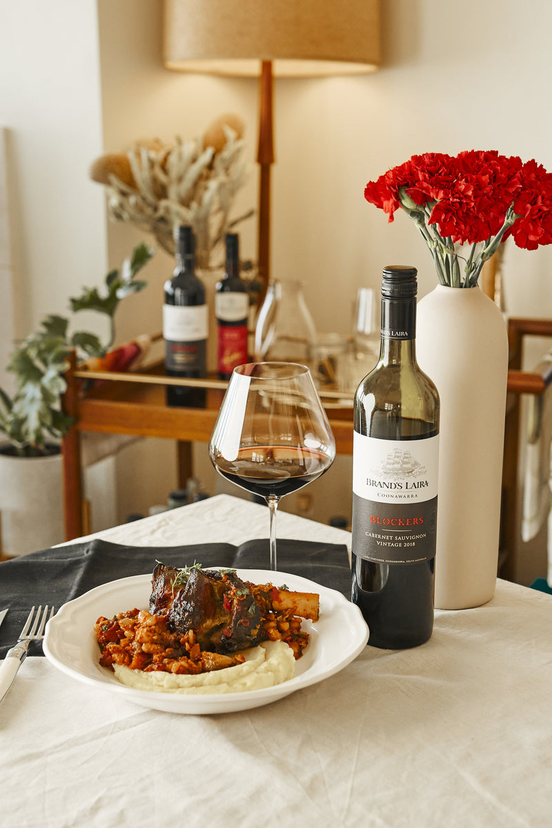 Brand's Laira Blockers Cabernet Savignon paired with Lamb shanks
